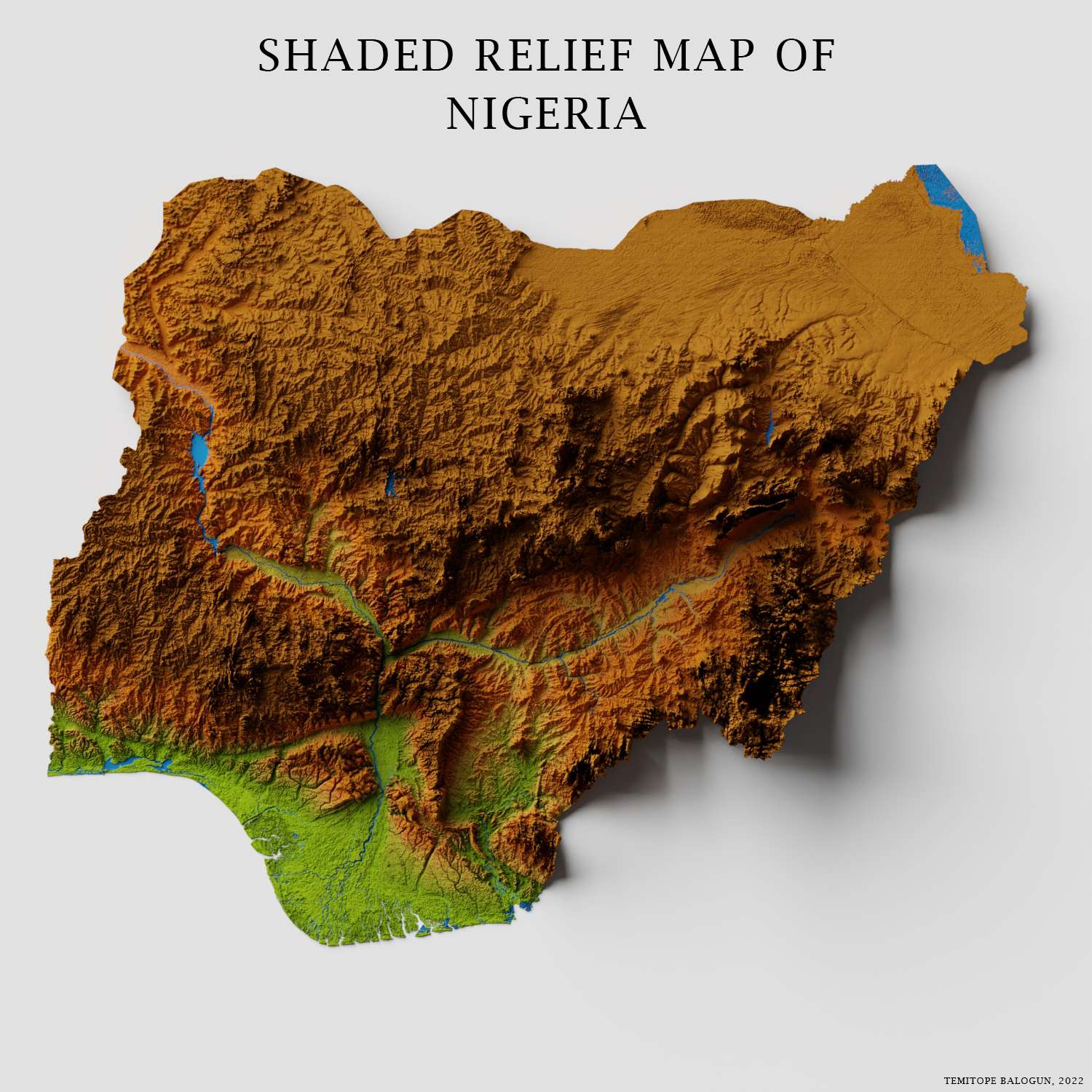 Shaded relief map of Nigeria | Spatialnode