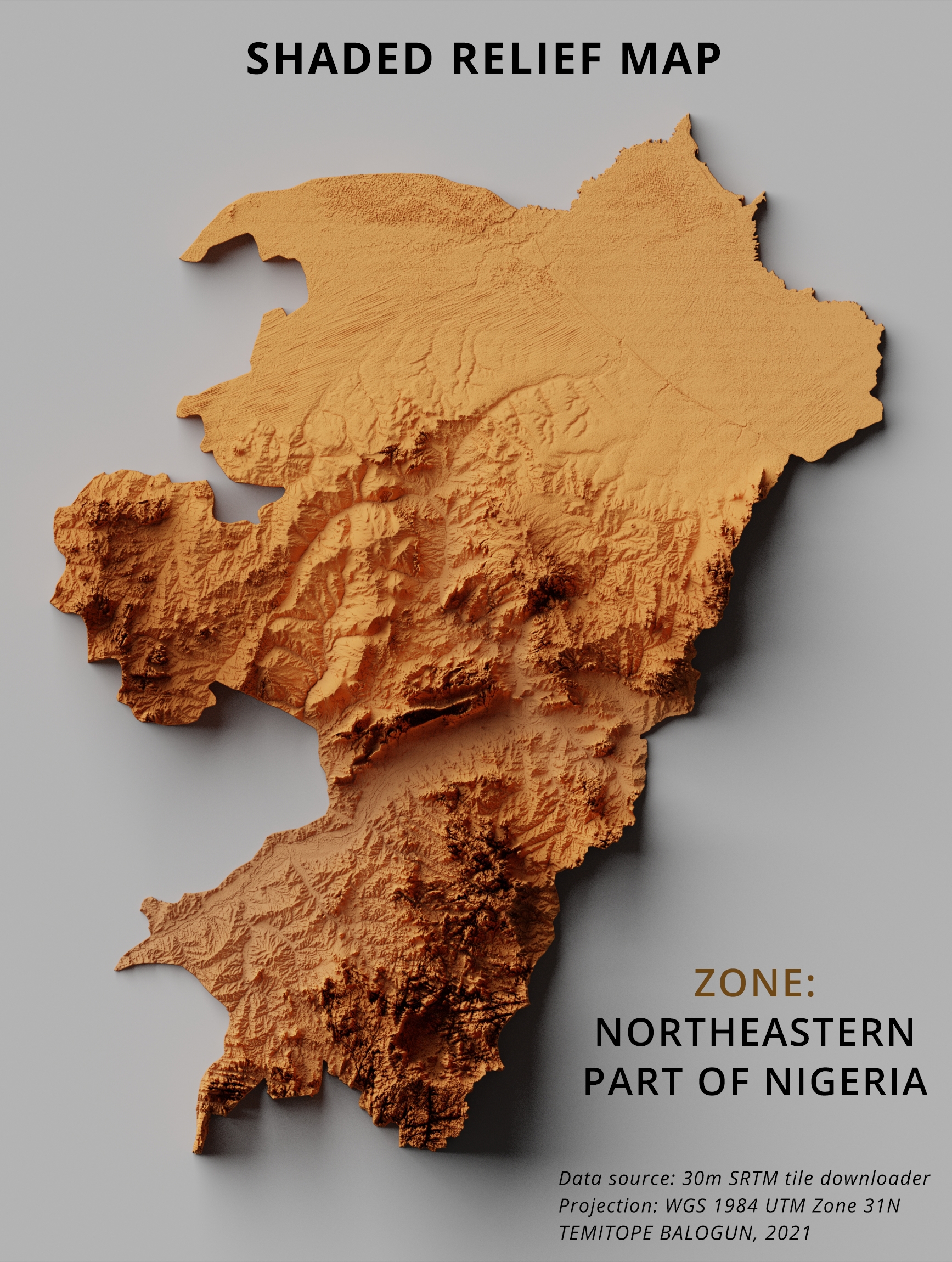Shaded relief map of Nigeria | Spatialnode