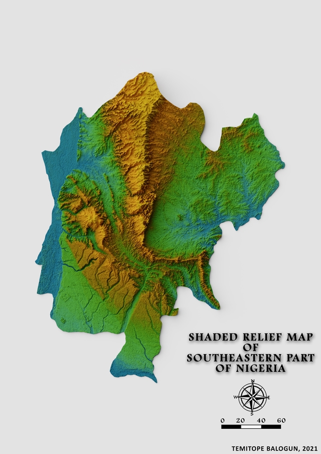 Shaded relief map of Nigeria | Spatialnode